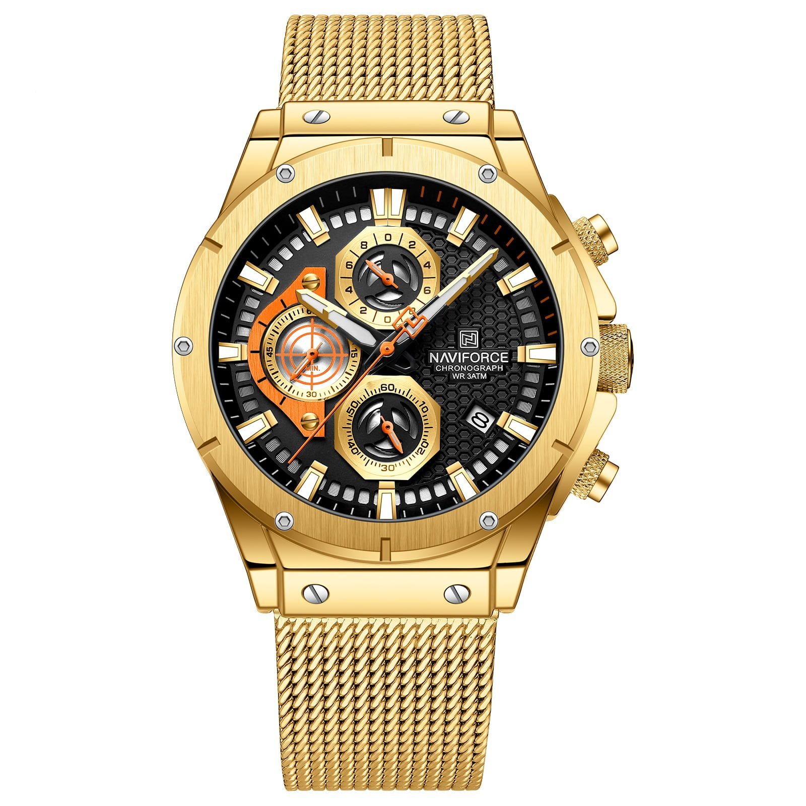 Naviforce 8027 Mens Chronograph Mesh Watch - Gold | Vivid Nuance South ...
